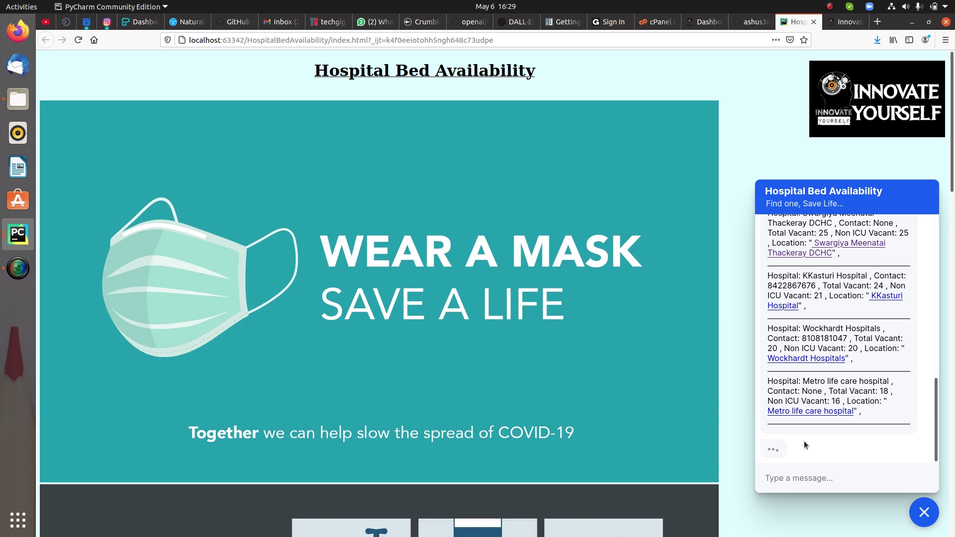 HOW 2 ATTACH CAROUSEL TO RASA CHATBOT | HOSPITAL FOR BED AVAILABILITY ...